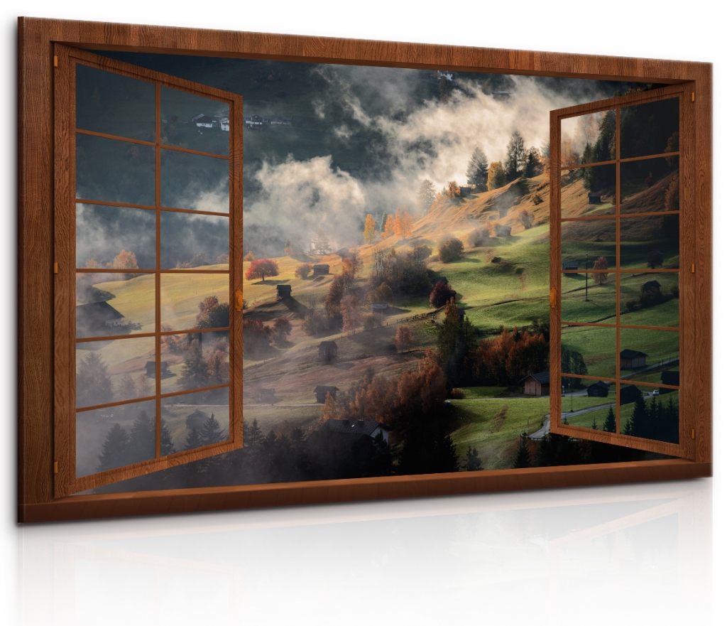 3D obraz Okno s výhledem do ráje hor, 120x80 cm | DESIGN OUTLET