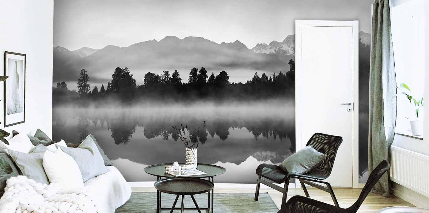 Tapeta Černobílé horské jezero, 432 x 290 cm | DESIGN OUTLET